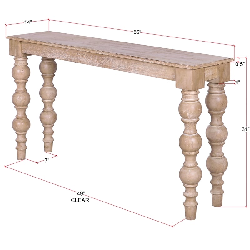 Casartis Living James Farmhouse Solid Mango Wood Console Table in ...