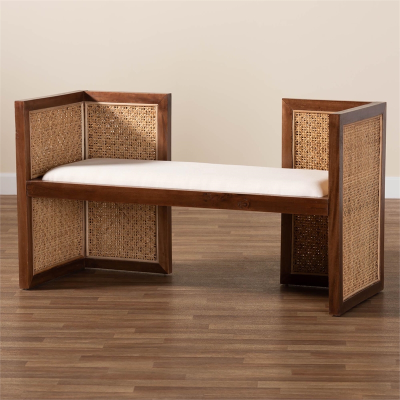bali & pari Lovina Bohemian Light Honey Rattan and Acacia Wood Accent Bench