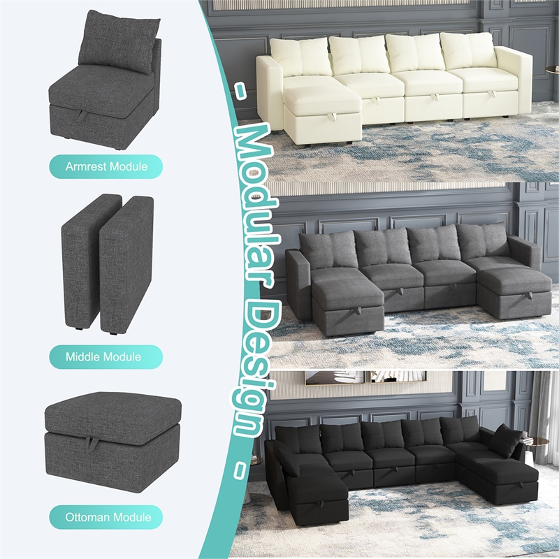 Livelylodge Modern Modular Sectional Sofa Sturdy Polyester Fabric in ...