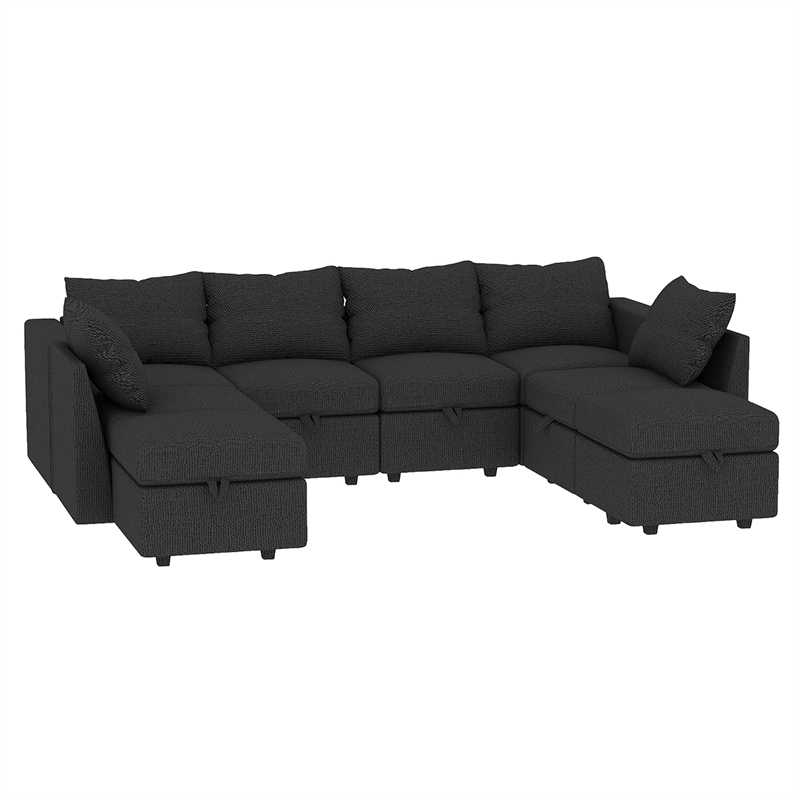 Livelylodge Modern Modular Sectional Sofa Sturdy Polyester Fabric Black ...