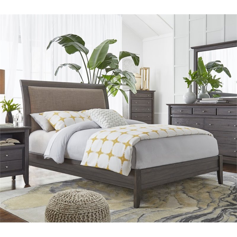 Modus City II Upholstered Full Sleigh Bed in Basalt Gray | Cymax Business