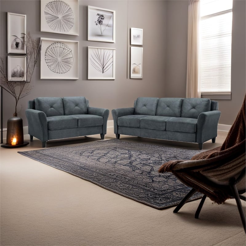 LifeStyle Solutions Transitional 2 Piece Sofa and Loveseat Set in Dark ...