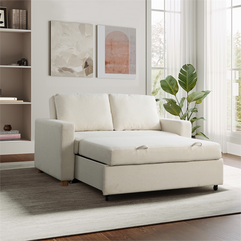 Serta Tacoma Convertible Sofa in Ivory Fabric Upholstery | Homesquare