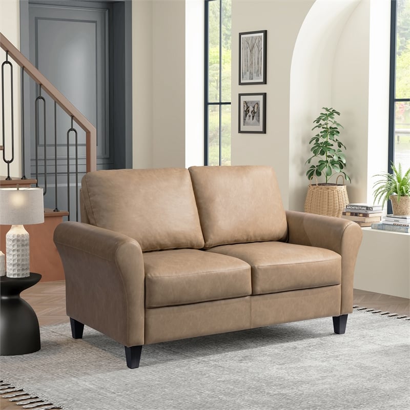 Lifestyle Solutions Mavrick Loveseat in Light Brown Faux Leather | Cymax Business