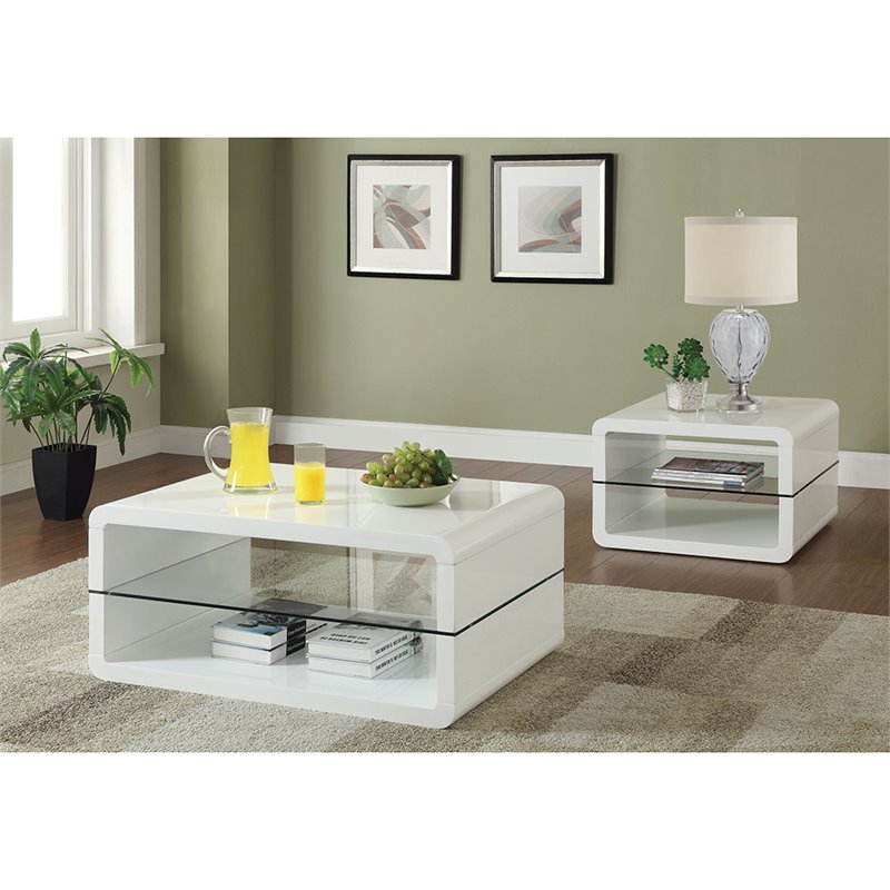 Coaster 2 Shelf Coffee Table in Glossy White | BushFurnitureCollection.com