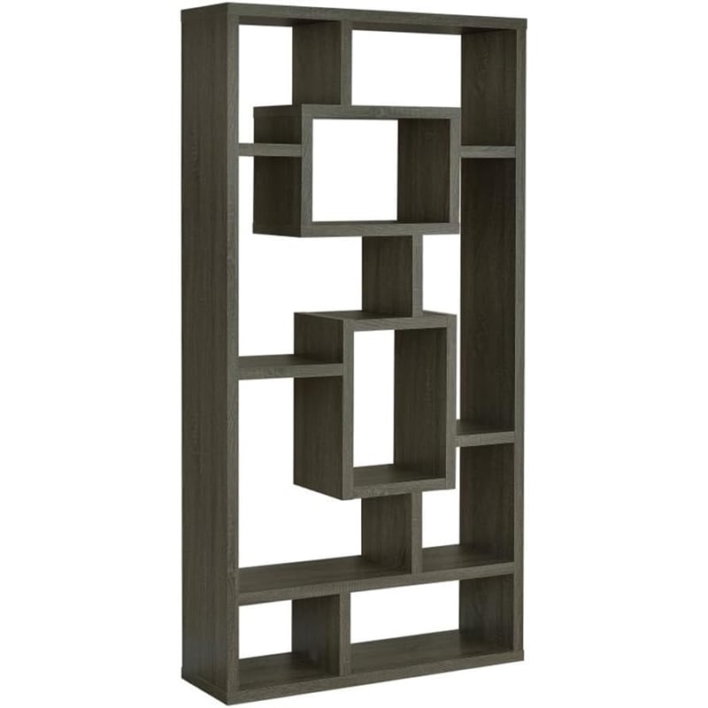 Coaster 10-Shelf Transitional Wood Geometric Bookcase in Gray