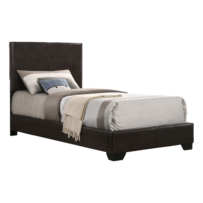 Coaster Conner Upholstered Faux Leather Twin Bed in Dark Brown