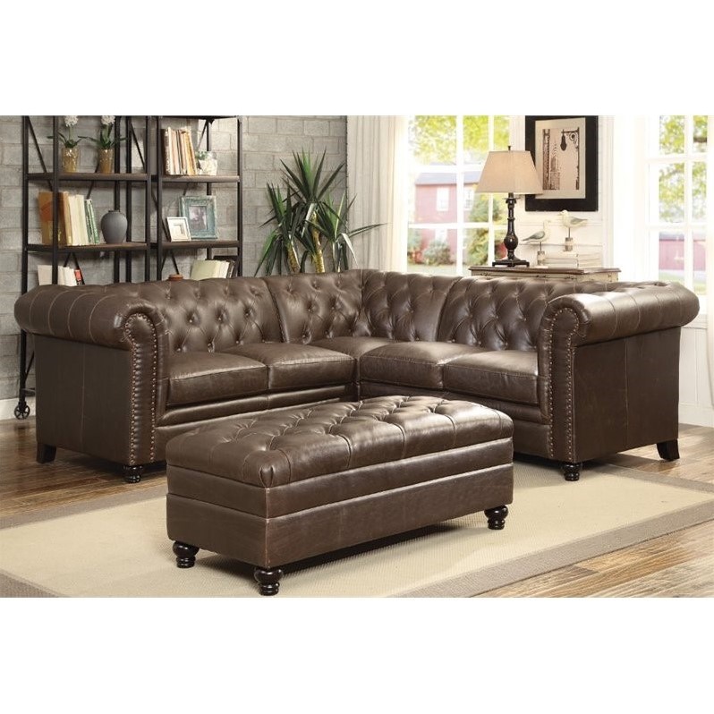 Coaster Roy Button Tufted Sectional in Dark Brown - 500268