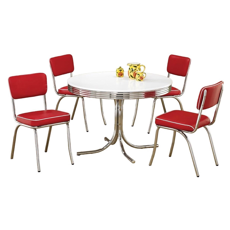 Coaster Cleveland 5 Piece Retro Round Dining Set in White and Red ...