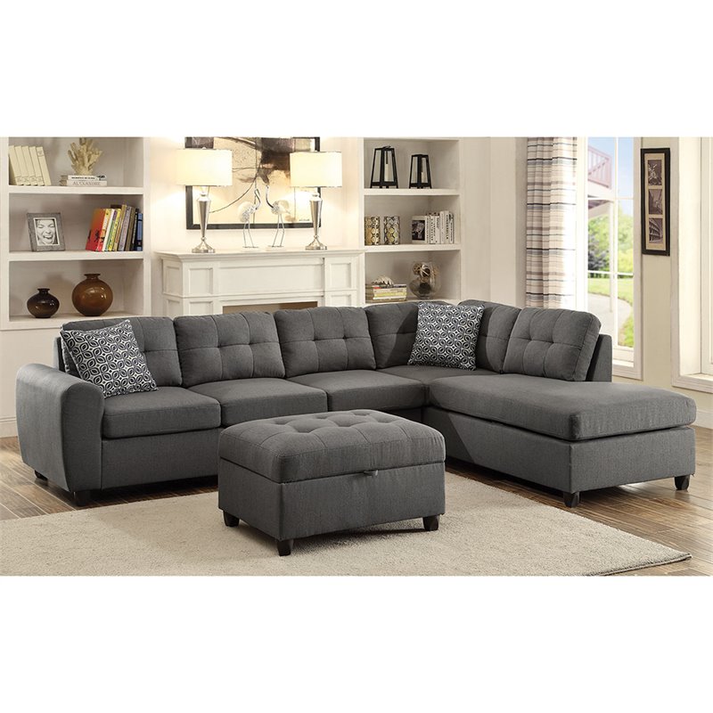 Coaster Stonenesse Fabric Contemporary Linen Right Facing Sectional in Gray