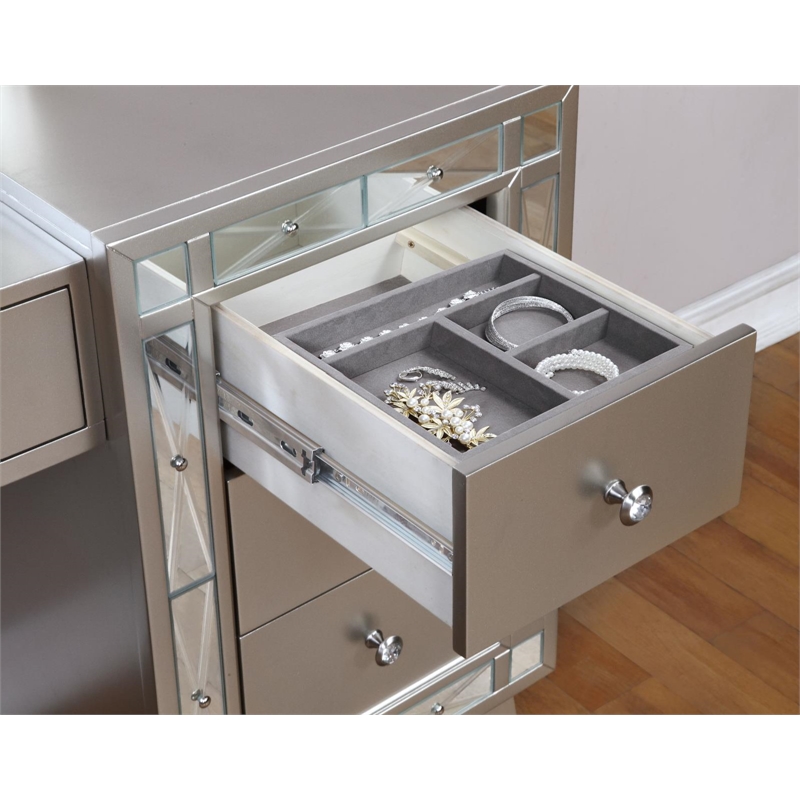 Coaster Leighton Wood Vanity Desk and Stool Set Metallic Silver