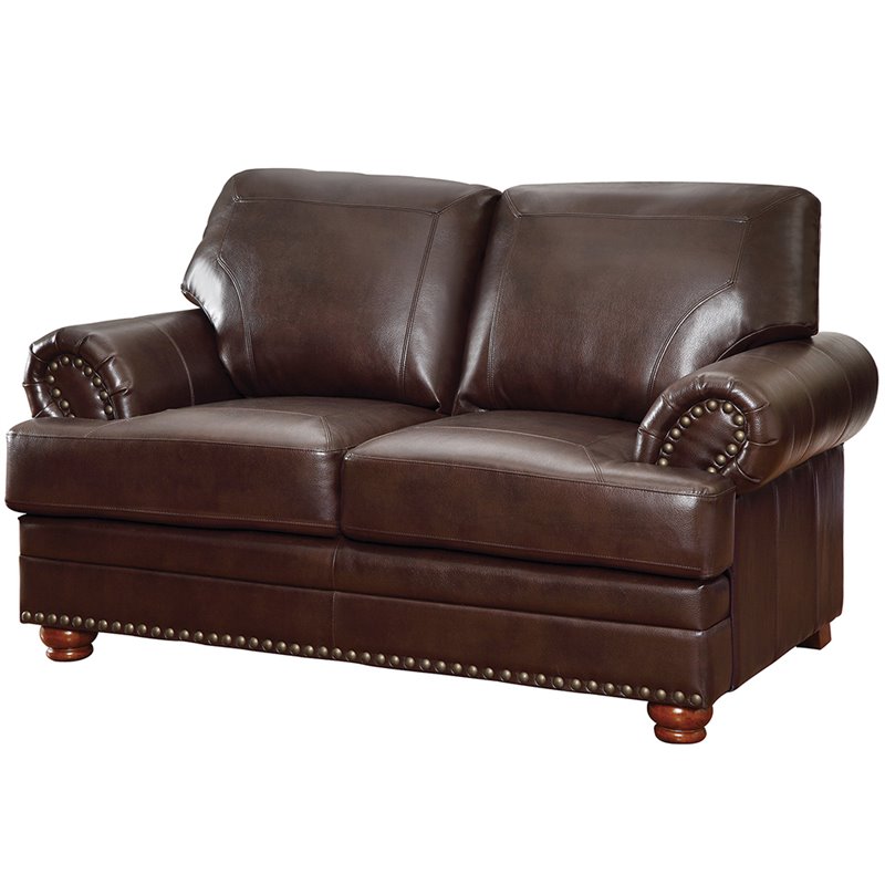 Coaster Colton 3 Piece Faux Leather Sofa Set with Rolled Arms in Brown ...