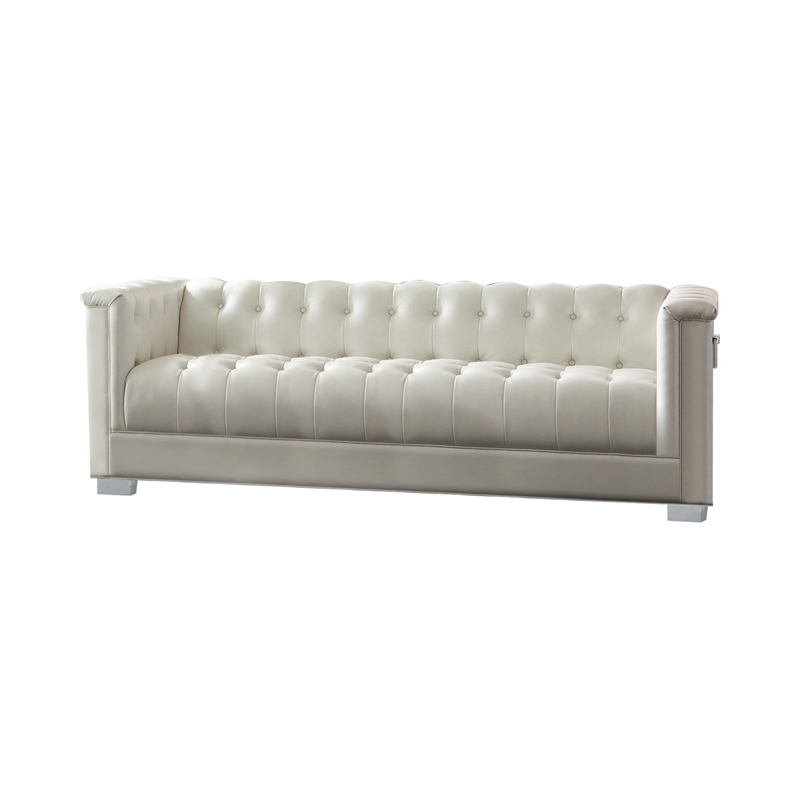 Coaster Chaviano 3-Piece Tufted Faux Leather Sofa Set in White | Homesquare