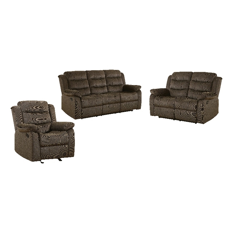Coaster Rodman 3-Piece Transitional Velvet Tufted Reclining Sofa Set in ...