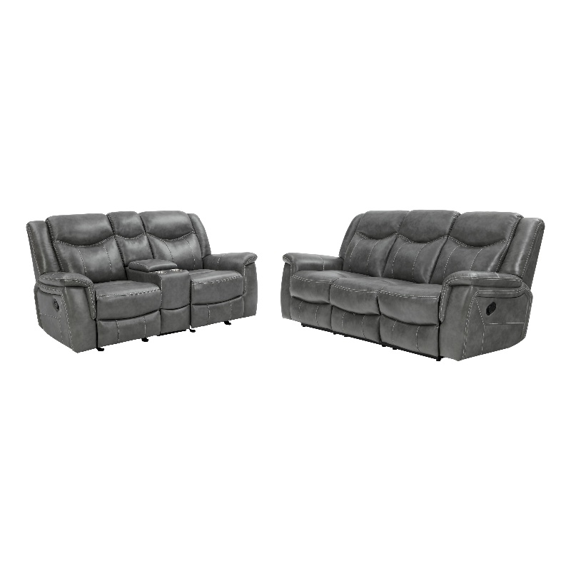Coaster Conrad 2-Piece Upholstered Faux Leather Motion Sofa Set in Gray ...