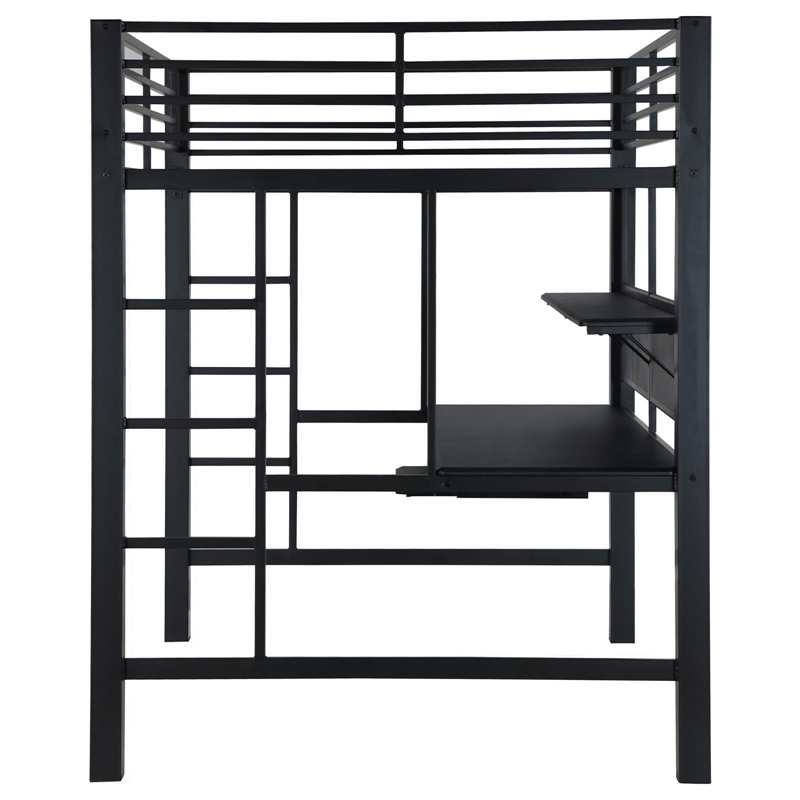 Coaster Avalon Full Metal Workstation Loft Bed with Ladder in Black ...