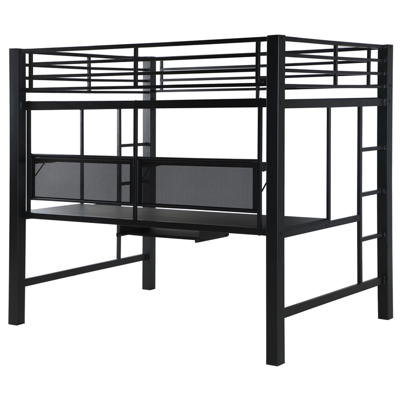 Coaster Avalon Full Metal Workstation Loft Bed with Ladder in Black ...
