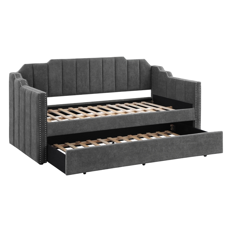 Coaster Kingston Modern Velvet Upholstered Twin Daybed with Trundle in ...