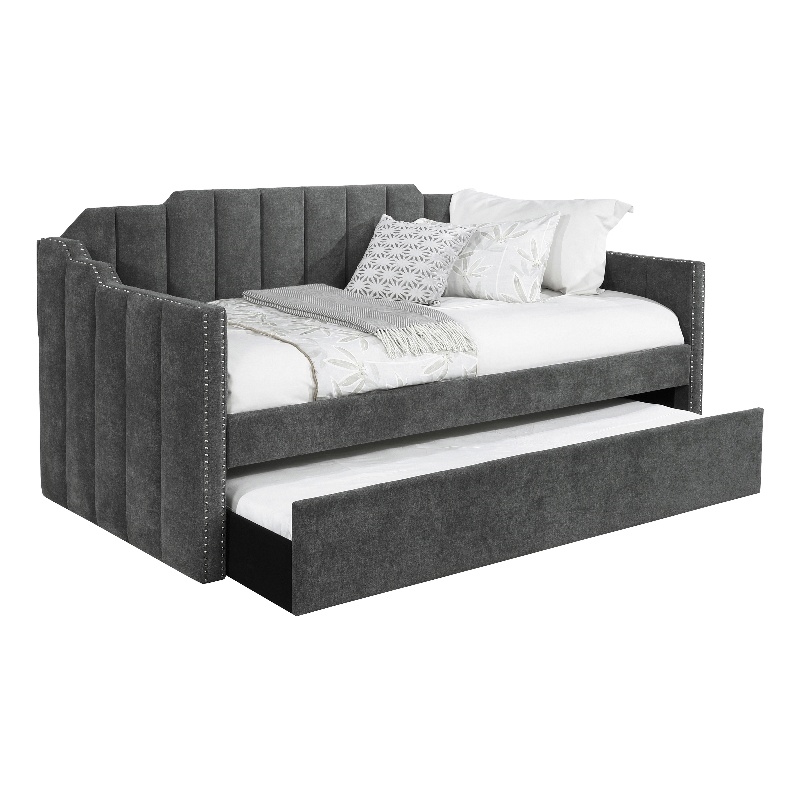 Coaster Kingston Modern Velvet Upholstered Twin Daybed with Trundle in ...