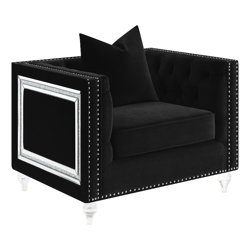 Coaster Delilah Velvet Upholstered Tufted Tuxedo Arm Chair Black ...