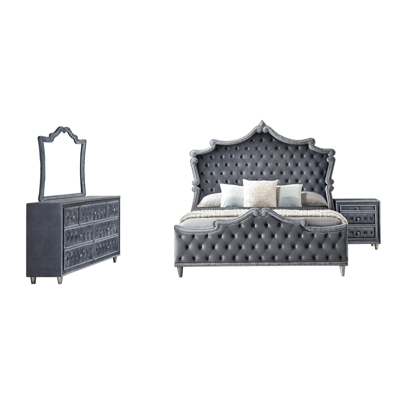 Coaster Antonella 4-Piece Velvet Upholstered Tufted Queen Bedroom Set ...