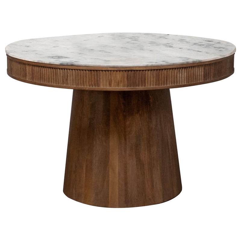 Coaster Ortega Round Marble Top Solid Base Dining Table in White and ...