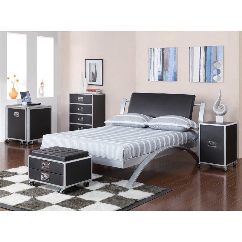 Coaster Leclair Faux Leather Metal Platform Bed in Black and Silver ...