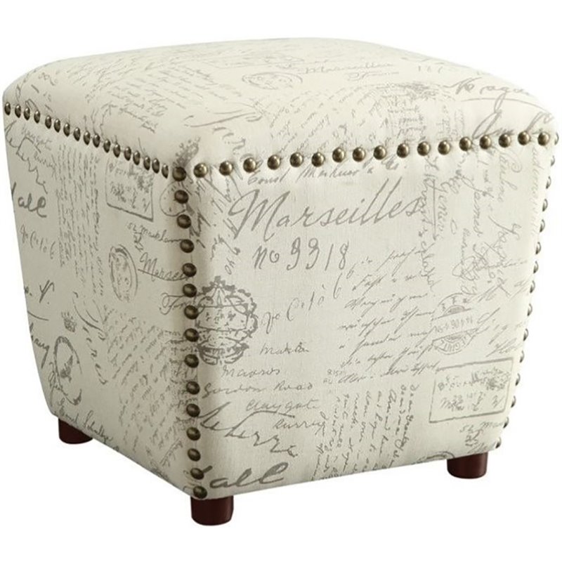 Coaster Upholstered Ottoman in Off White and Gray | Cymax Business