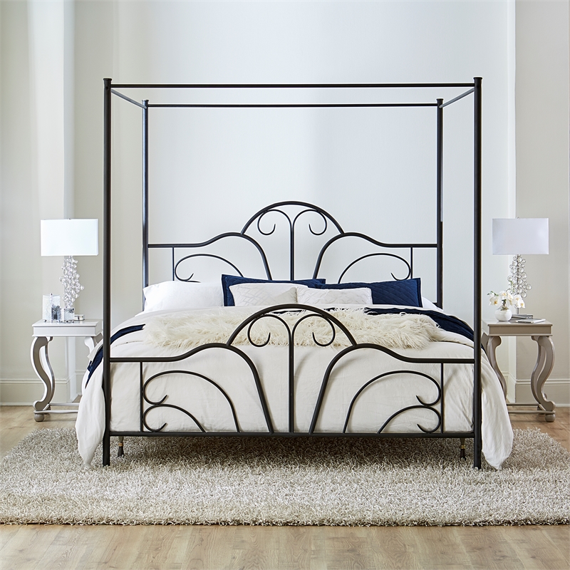 Hillsdale Dover King Metal Canopy Scrollwork Bed in Textured Black Cymax Business