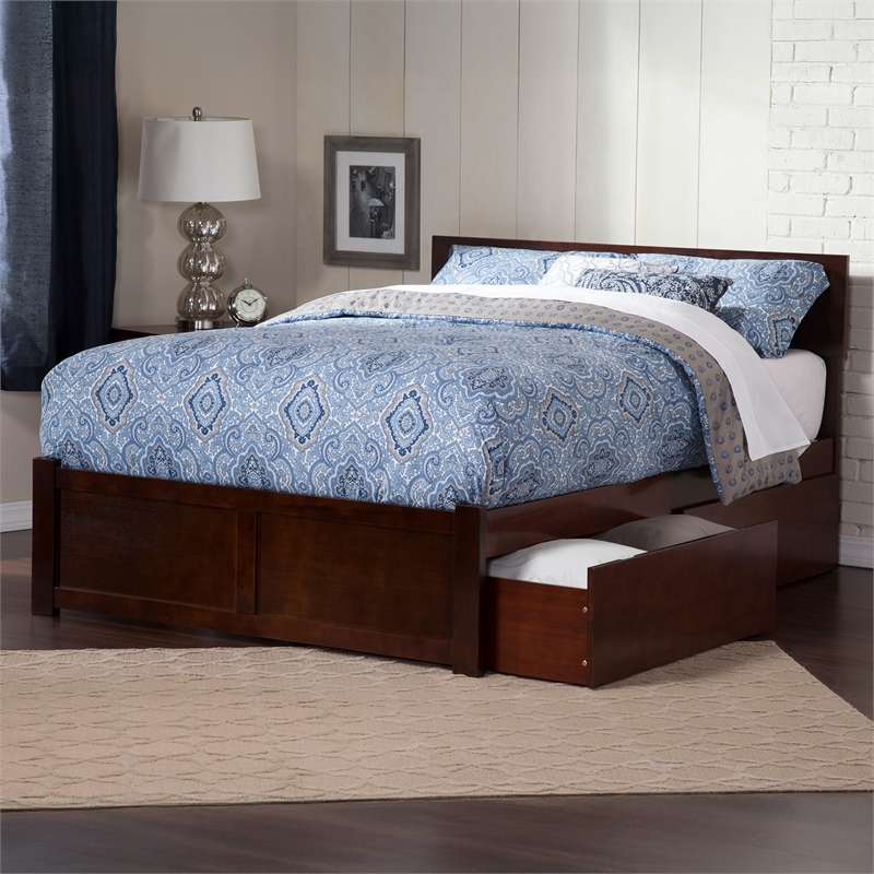 AFI Orlando Queen Solid Wood Platform Bed with Storage Drawers in Walnut
