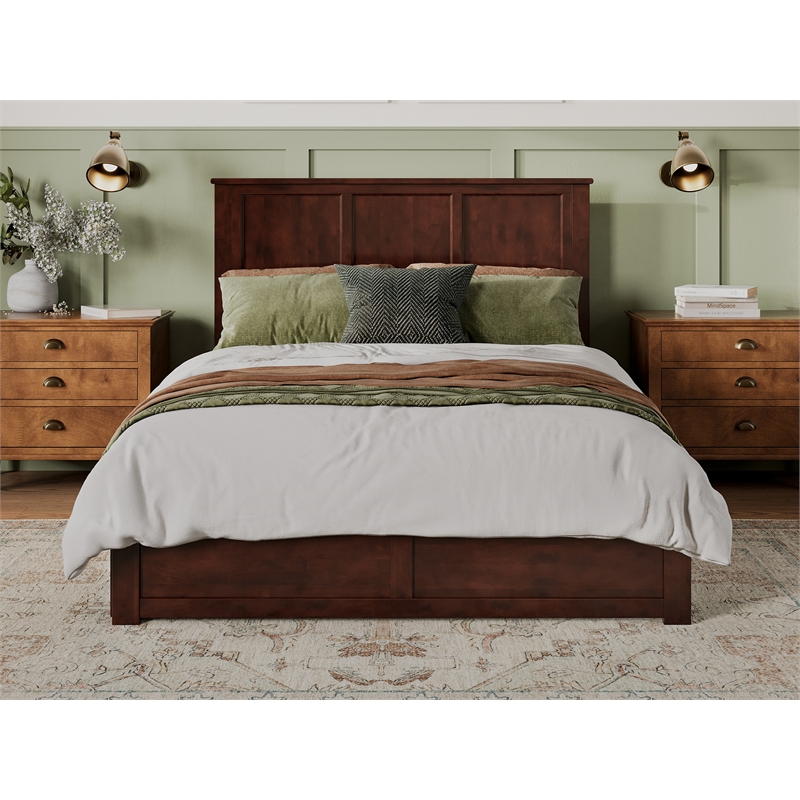AFI Madison Queen Solid Wood Platform Bed with Storage Drawers in Walnut