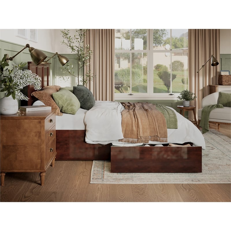 AFI Madison Queen Solid Wood Platform Bed with Storage Drawers in Walnut