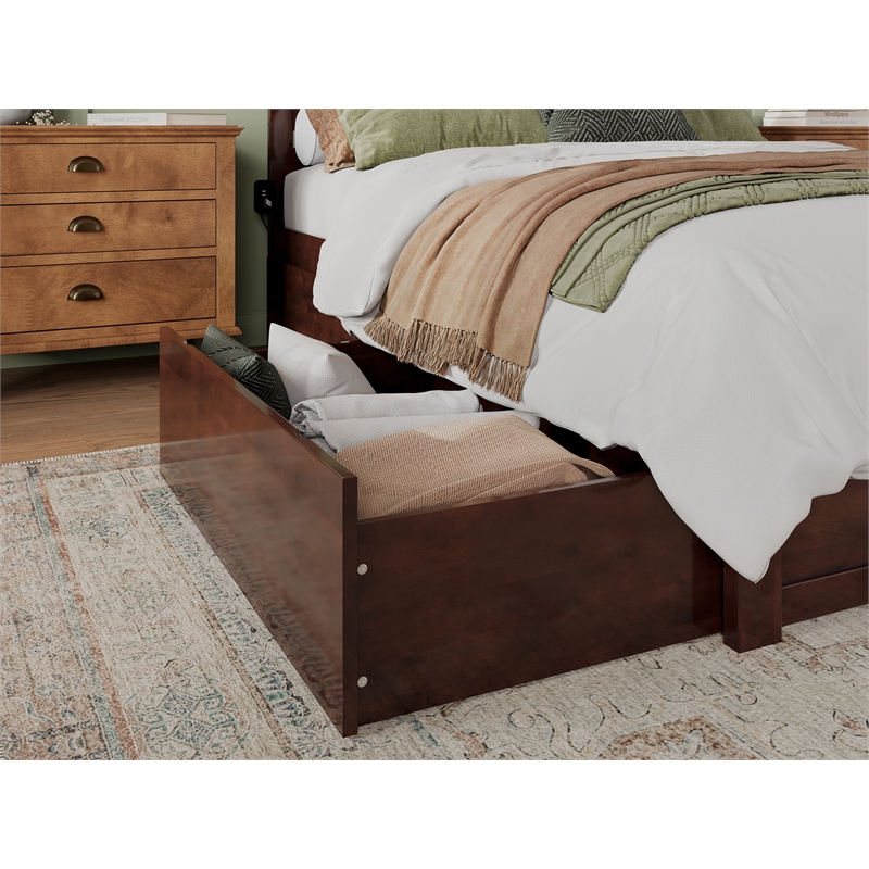 AFI Madison Queen Solid Wood Platform Bed with Storage Drawers in Walnut