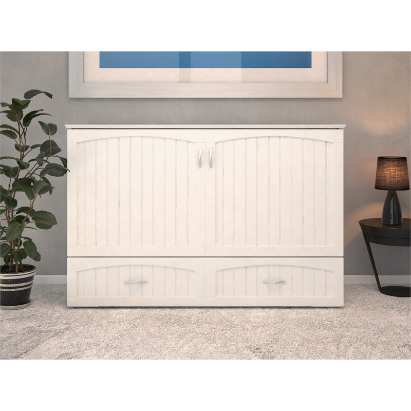 AFI Southampton Queen Solid Wood Murphy Bed Chest in White with USB Charger Homesquare