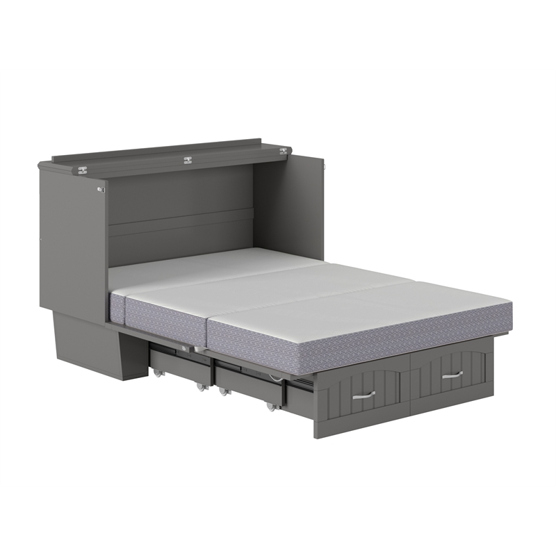 Nantucket Full Size Murphy Bed Chest with Mattress and Built in Charger in Grey