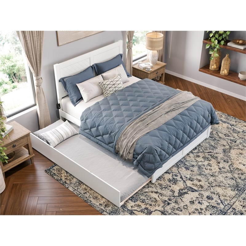 AFI Canyon Solid Wood Full Size Platform Bed with Full Trundle in White