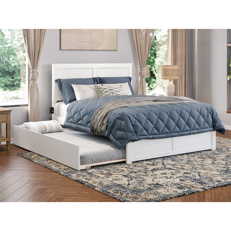 AFI Canyon Wood Queen Size Platform Bed with Twin XL Trundle in White Cymax Business