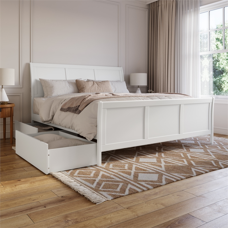 Portland King Wood Platform Bed with Footboard & Storage Drawers in ...