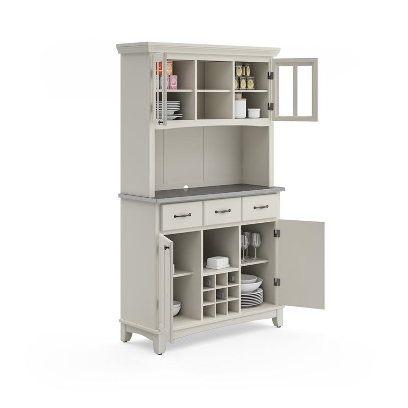 Homestyles Buffet of Buffets Wood Buffet with Hutch in Off White
