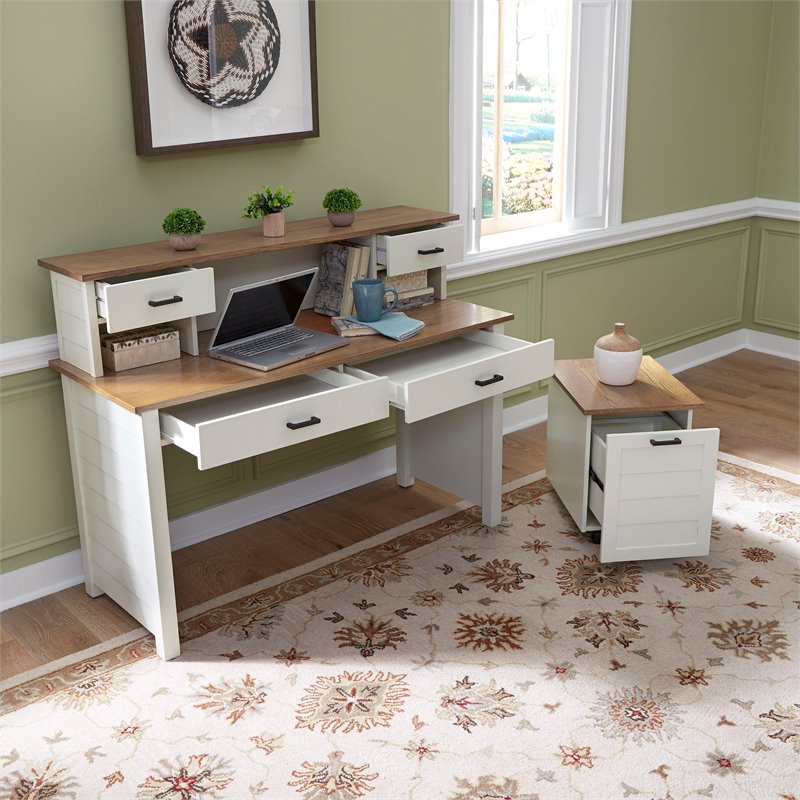 Portsmouth White Wood Desk with Hutch and File Cabinet | Cymax Business