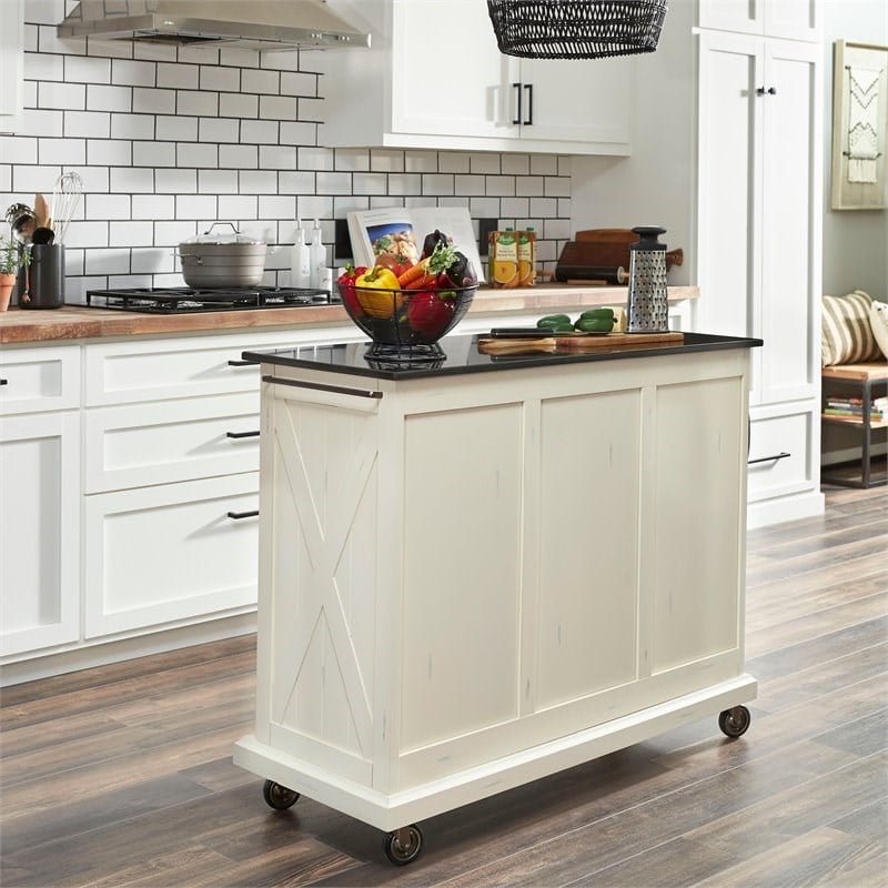 Homestyles Seaside Lodge Wood Kitchen Cart in Off White