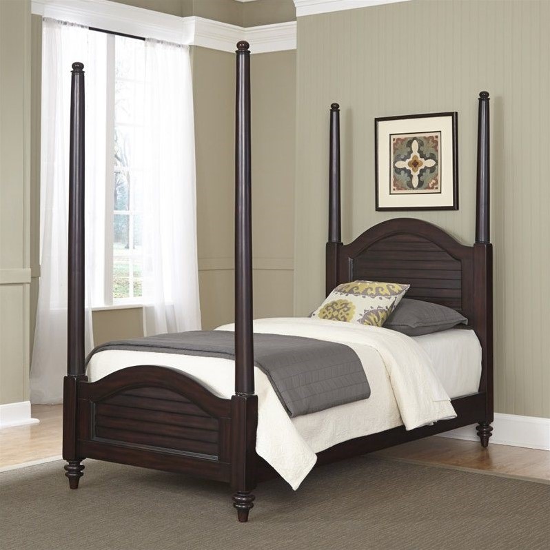 Wood Twin Poster Bed in Espresso - 5542-420
