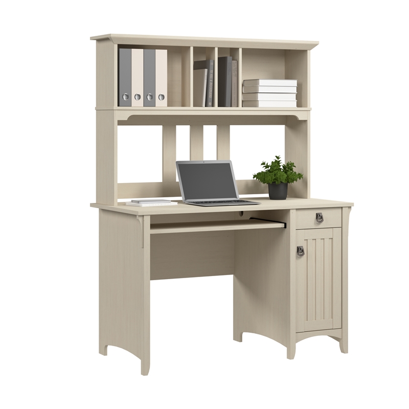 Salinas Computer Desk with Hutch in Antique White - Engineered Wood